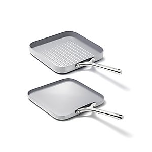 Caraway Griddle Pan & Grill Pan Duo - Non-Stick Ceramic Coated - Non Toxic, PTFE & PFOA Free - Oven Safe & Compatible with All Stovetops – Gray