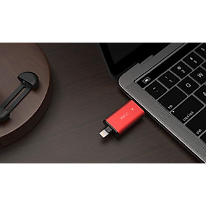 ADAM elements iKlips C MFi Certified Lightning + USB C Flash Drive for iPhone, iPad Pro, Mac, PC, Android - Touch ID/Face ID Secured (Black, 128GB)