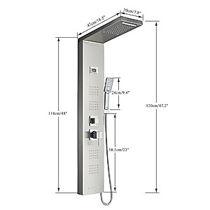 YAGATAP LED Shower Panel Tower System,Bathroom 6-Function Shower Tower,Rain Massage Full Body Shower System with Jets,Hydroelectricity Display LED Rainfall Waterfall Shower Head Brushed Nickel