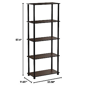Furinno Turn-N-Tube 5-Tier Multipurpose Shelf / Display Rack / Storage Shelf / Bookshelf, Round Tubes, Columbia Walnut/Black