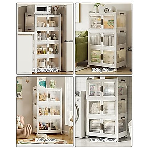 ECOWEEPUT Storage Bins with Lids-54 Gal Stackable Storage Containers, Foldable Storage Cabinet, Collapsible Storage Box with Wheels, Plastic Closet Organizers for Home Storage (2 Pack)