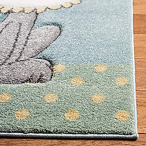 SAFAVIEH Carousel Kids Collection 5'3" x 7'6" Ivory/Blue CRK185A Animal Nursery Playroom Area Rug