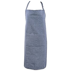 DII 100% Cotton Solid Chambray Kitchen Set, Chef Apron, Blue, 1 Piece