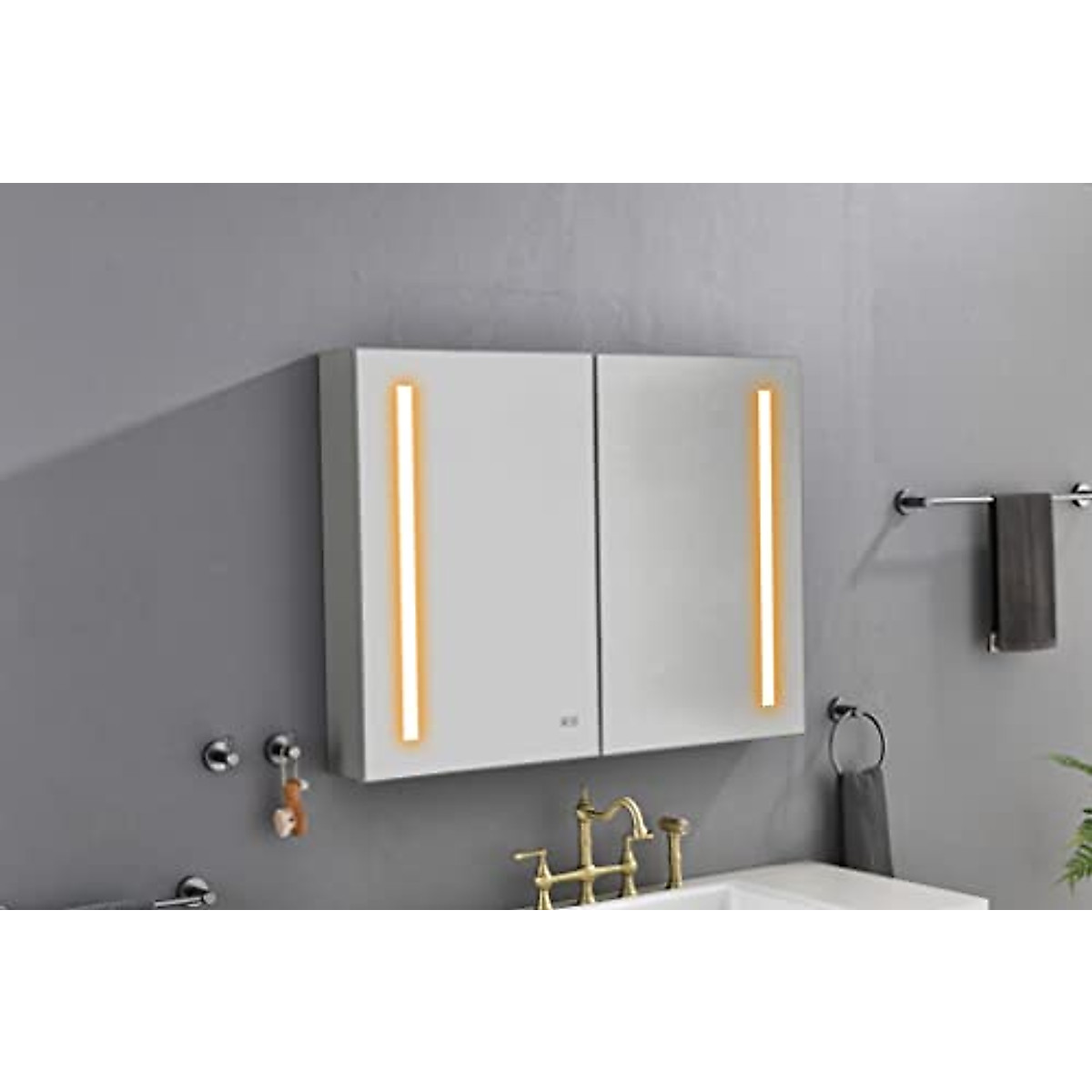 HomSof 40x 30 Inch LED Large Rectangular Black Aluminum Alloy Surface Mount Medicine Cabinet with Mirror