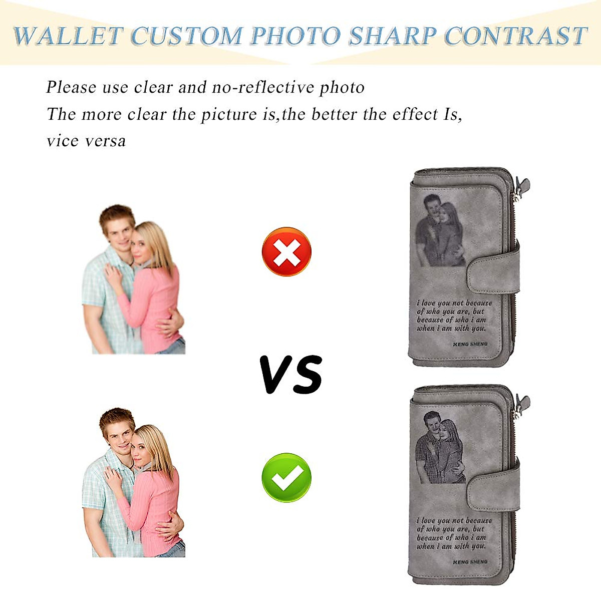 DEABOLAR Women Custom Wallet Personalized Leather Wallet Girlfriend Gift Ladies Wallet (Gray)