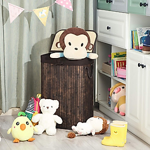 SONGMICS Laundry Hamper with Lid, Bamboo Laundry Basket with Liner Bag, Foldable Storage Hamper with Handles in Bedroom Closet Laundry, 72L, Rustic Brown ULCB10WN