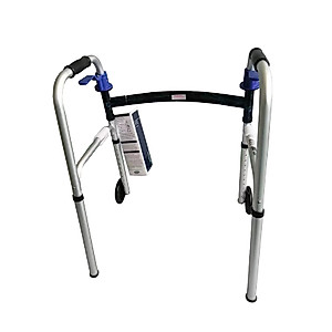 HEALTHLINE 2 Wheel Walker for Seniors & Adults - Deluxe Lightweight Foldable Walker with Wheels 5" up to 350 lbs and FREE 2 Pair of Rear Glides & Triggers (Blue)