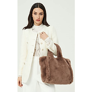 Women Tote Bag Fluffy Faux Fur Handbags Large Capacity Shopping Shoulder Bag Furry Clutch Handbag