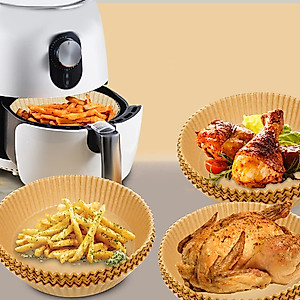 BLUELF 120 Pcs Air Fryer Paper Liner, Disposable Air Fryer Liners Round, Non-stick Oil-proof Air Fryer Paper for Baking Roasting Microwave 7.9inch(Nature)