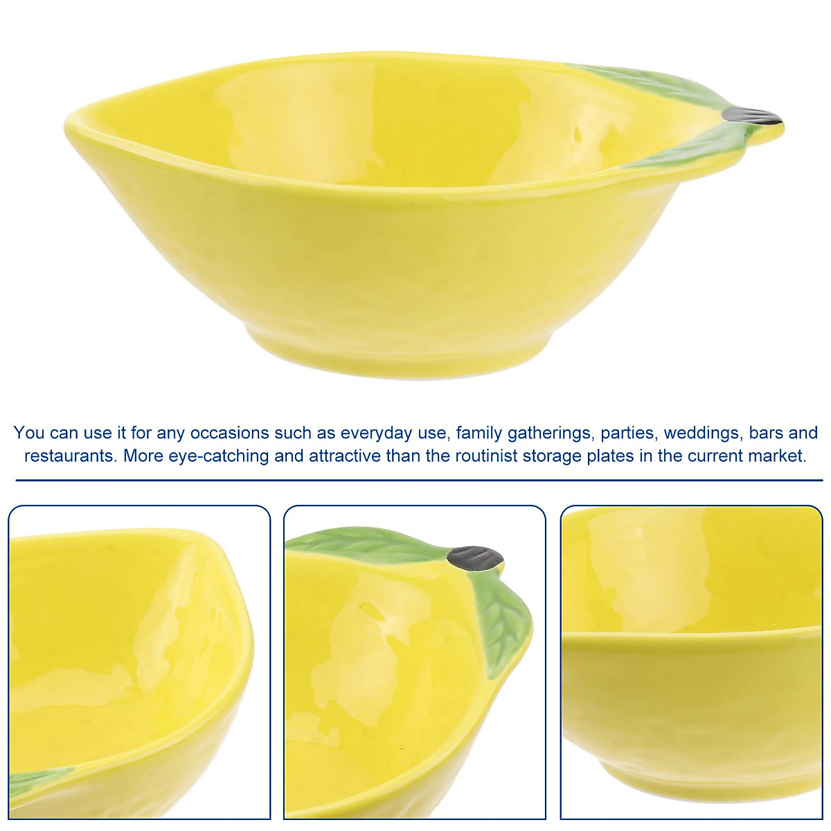 SHERCHPRY Lemon Shape Bowl, Ceramic Dessert Bowl, Fruit Shaped Bowl, Dried Fruit Dish, Serving Bowl Platter for Snacks Fruit Salad for Home Kitchen