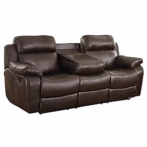 Homelegance Marille Reclining Sofa w/ Center Console Cup Holder, Brown Bonded Leather