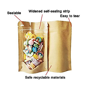 Couga Mall All-Purpose Kraft Paper Stand Up Bag, Zip Lock Reusable Kraft Package Bag Storage Pouch with Notch and Clear Front for Storing Seeds, Snack and Nuts – Brown – 50 PCS (4.7”7.8”(1220cm))