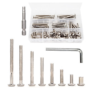 binifiMux 100pcs Rivet Countersunk Hex Socket Cap Bolts and Hex Head Barrel Nuts Assortment Kit for Furnitures Cribs Chairs, M6x20mm/ 30mm/ 40mm/ 50mm/ 60mm/ 70mm/ 80mm,Nickel Plated