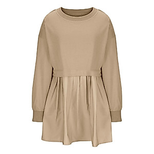 MFNDVD Orders Placed by me Women's Plus Size Sweatshirt Dress Crewneck Long Sleeve Pullover Patchwork Dress Short Fall Clothes Trendy 2025 Beige Dress for Women X-Large