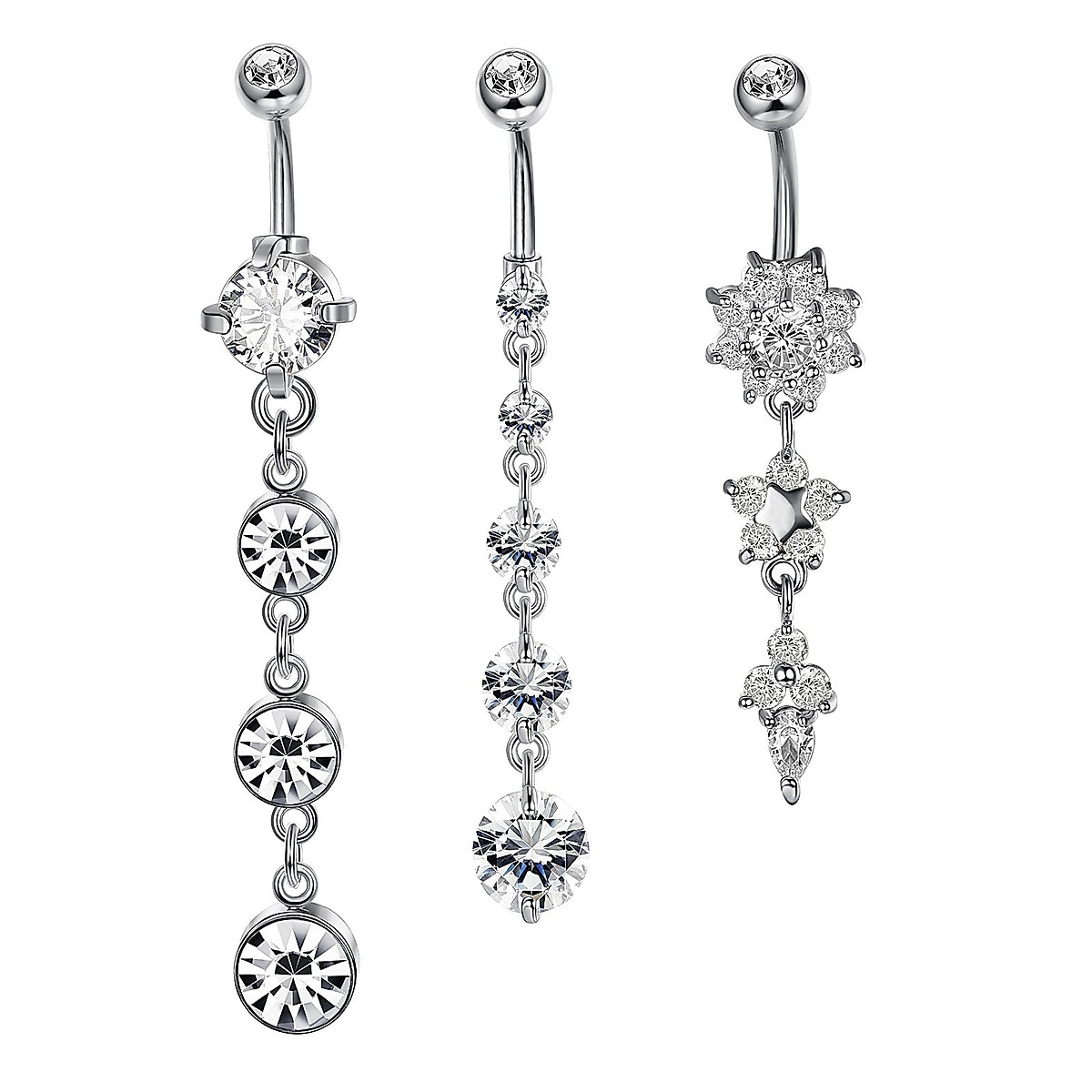 SEVENSTONE 10PCS Stainless Steel Belly Button Rings for Women Navel Piercing Bars Body Jewelry