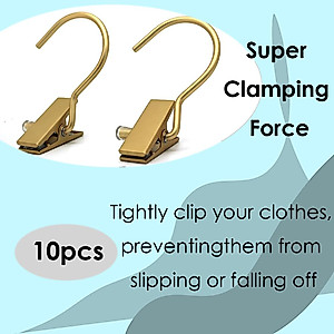 Koobay Boot Hangers Clips Hanging Laundry Hooks Clothes Pins Hanger with Clip, Portable Golden Home Travel Hangers for Socks Towels Shoes Clamps,Heavy Duty Closet Hanger Organizer (10 Pack)