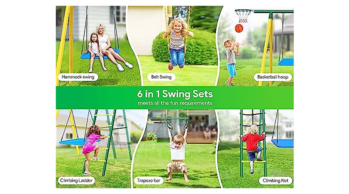Swing Sets for Backyard, Osoeri 6 in 1 Swing Set, 440 lbs Heavy-Duty ...