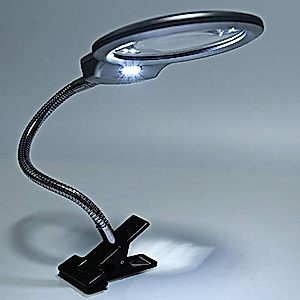 Magnifers Lighted Hands Free,Pro-Flex Desk Led Magnifying Glass Lamp 2.25X 5X Insert Lens Desktop Table Lamp for Close Work, LED Lighted Gooseneck Magnifier with Clamp for Reading