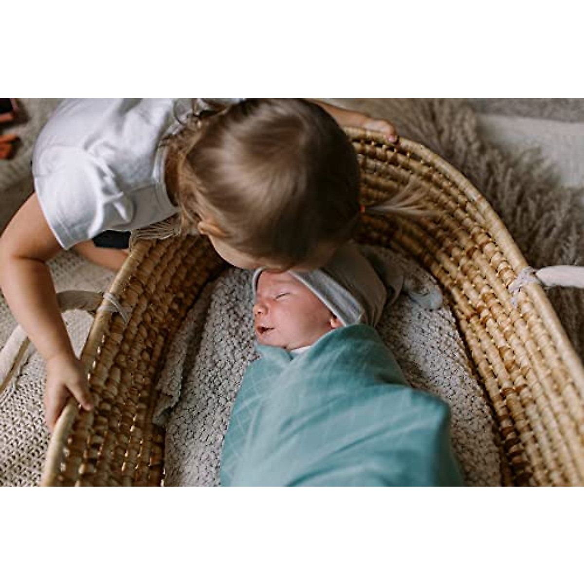 LULLABIES Organic Muslin Swaddle Blankets, Soft Solid Earth Tones 3 Pack Baby Swaddle Blankets Muslin Receiving Blanket Wrap, Large 47 x 47 inches, Solid Color Baby Swaddling (Ocean Waves)