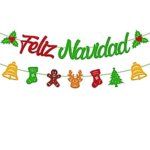 Feliz Navidad Banner Spanish Merry Christmas Holly Garland Winter Festival Snow Holiday Decoration Happy New Year Party Supplies