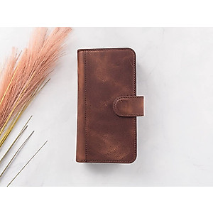 HARDISTON Premium iPhone XR Bi-Fold Wallet Case, Handmade Genuine Leather, Detachable Magnetic Flip Cover with Card Holders, Customizable, Double Fold Phone Case, Kickstand, Wireless Charging (Brown)