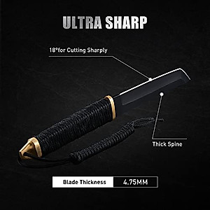 Leopcito 11.5" Japanese Fixed Blade Tactical Knives with Sheath, Stainless Steel Black Survival Hunting Bushcraft Full Tang Tanto Knife with Paracord Handle for Camping, Adventure, EDC, C101BK