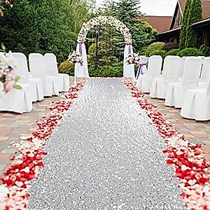 Aisle Runners for Weddings Aisle Runner Sequin Aisle Runner 4FTx15FT Aisle Runner for Wedding Ceremony Runner Rug for Hallway Carpet Runner for Grass Outdoor Indoor Party (4ftx15ft, Silver)