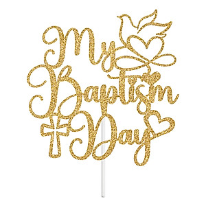 My Baptism Day Cake Topper, First Holy Communion, On Your Confirmation, Bridal Shower/Wedding/Baptism/Christening Baby Shower Party Decorations, Gold Glitter