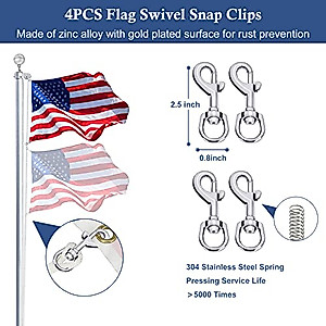 NQ Flagpole Hardware Repair Parts Kit-50 Feet Halyard Rope +3" Silver Ball+6" Zinc Alloy Cleat +4 PCS Metal Swivel Snap Clips+Aluminum Alloy Flagpole Truck with Nylon Pulley for 1.6"-2" Flag Poles Top