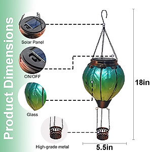 OUISJYER Hot Air Balloon Solar Lantern with Flickering Flame Hanging Solar Lanterns Outdoor Lights Waterproof Lanterns Decorative Garden Patio Yard Party Decor Green