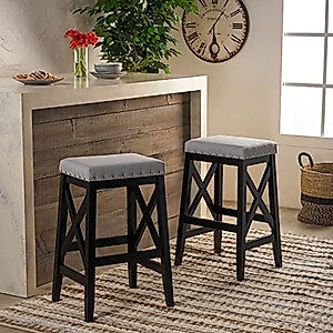 Great Deal Furniture Blair Contemporary Farmhouse Upholstered Fabric Barstools (Set of 2)