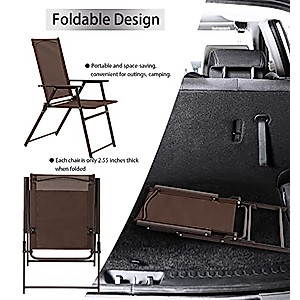 Bigroof Patio Dining Chairs Set of 2, Outdoor Portable Folding Chairs, 2-Pack Patio Chairs, Lawn Chair with Armrest and Metal Frame, Suitable for Camping Pool Beach Deck (2, Brown)