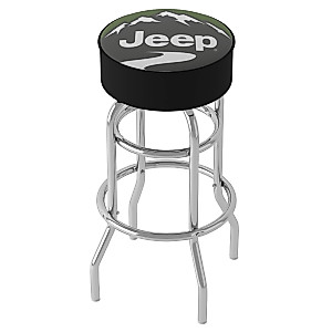 Trademark Global Jeep Green Mountain 360 Degree Swivel Barstool with Foam Padded Seat, Chrome Double Rung Base