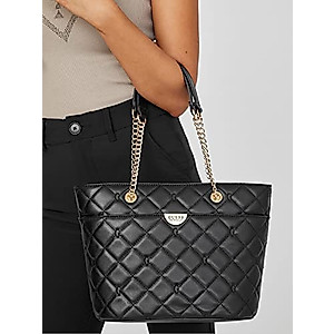 GUESS Women's GS Embroidered Quilted Tote Bag Handbag - Black