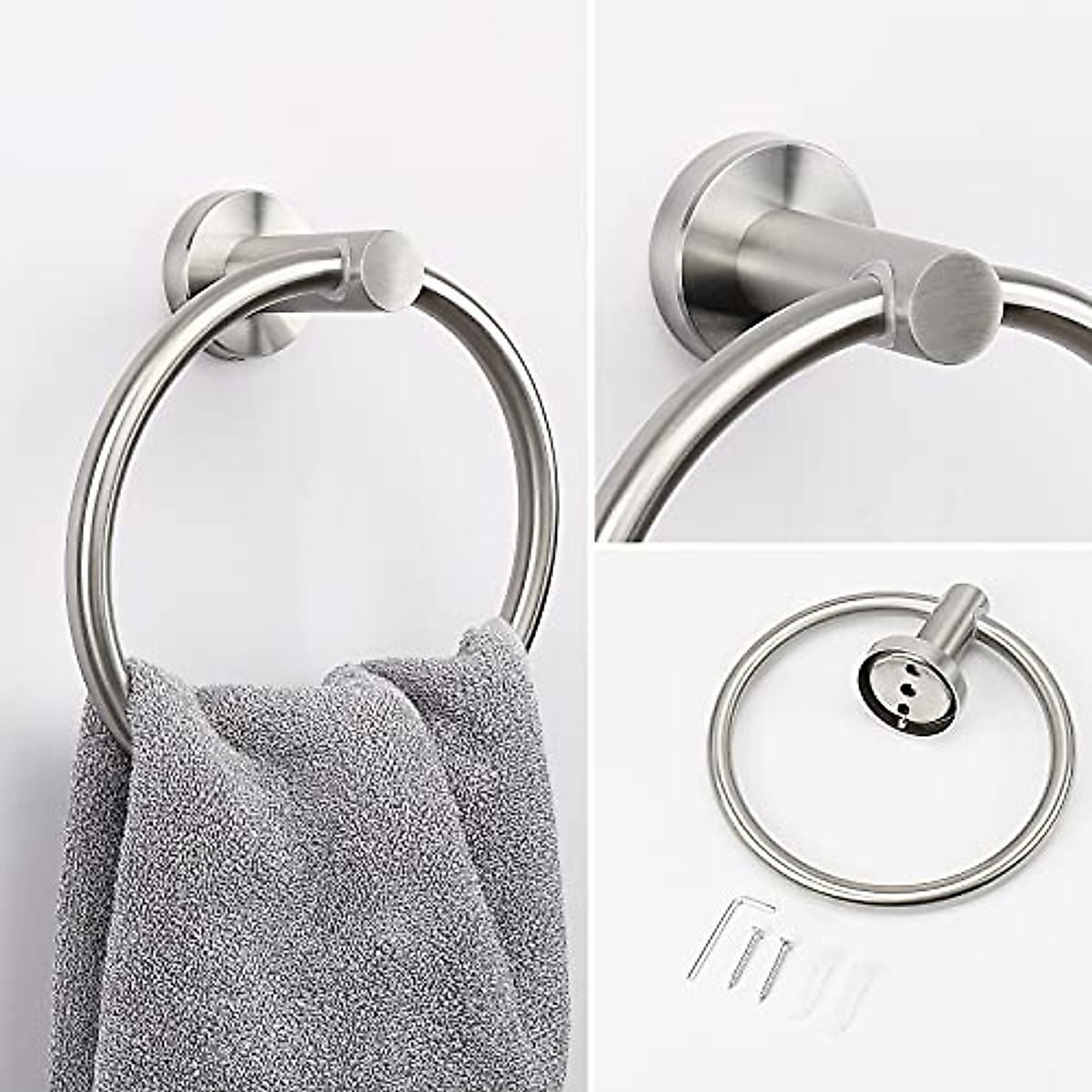 NearMoon 2 Pieces Bathroom Hardware Accessories, Towel Ring and Toilet Paper Holder- Stainless Steel Bathroom Towel Hanger and Hand Towel Holder, Wall Mounted (Brushed Nickel)