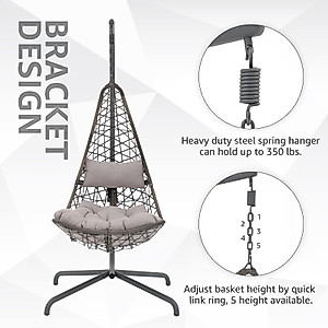 COBANA Hanging Egg Chair with Stand, Indoor Outdoor Patio Wicker Swing Chair with Cushion for Outside, Bedroom, Porch, Gray