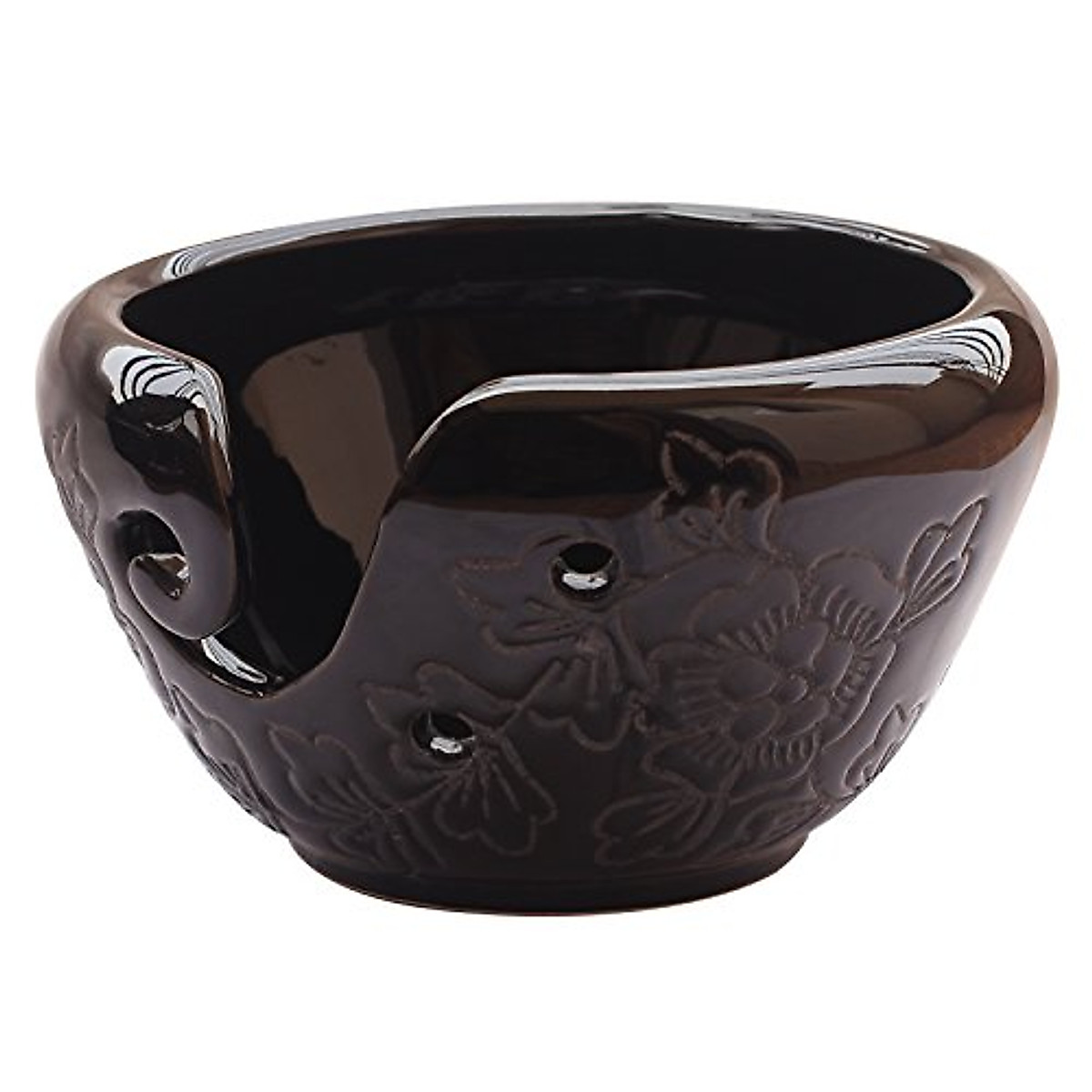 ABHANDICRAFTS - Ceramic Yarn Bowl for Knitting, Crochet for Moms - Black Pottery Storage Bowl Perfect for Moms and Grandmothers.