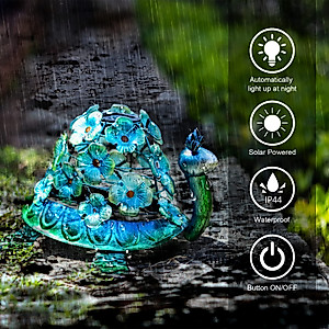 VCUTEKA Solar Light Outdoor Waterproof - Metal Turtle Floral Solar LED Lights Garden Figurine Light for Patio Lawn Yard Decor, Ideal Gift