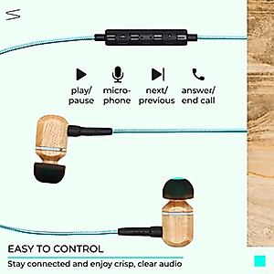 Symphonized MTRX 2.0 Premium Wired Earbuds - Wood in-Ear Headphones with Microphone & Volume Control, Noise Isolation - Corded Ear Buds for Android - Earphones for Computer & Laptop (Turquoise)