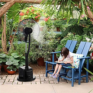 Simple Deluxe 18 Inch Misting fan Adjustable height Oscillating Cooling Pedestal fan with Remote Control, Ideal for Backyards, Patios and More, Black