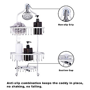 Dailyart Hanging Shower Caddy, Shower Head Caddy Hanging Storage Organizer over the Shower Head Aluminum Shampoo Holder with Extra Basket Hanging Shower Rack, Silver, 11.8" x 4.7" x 25"