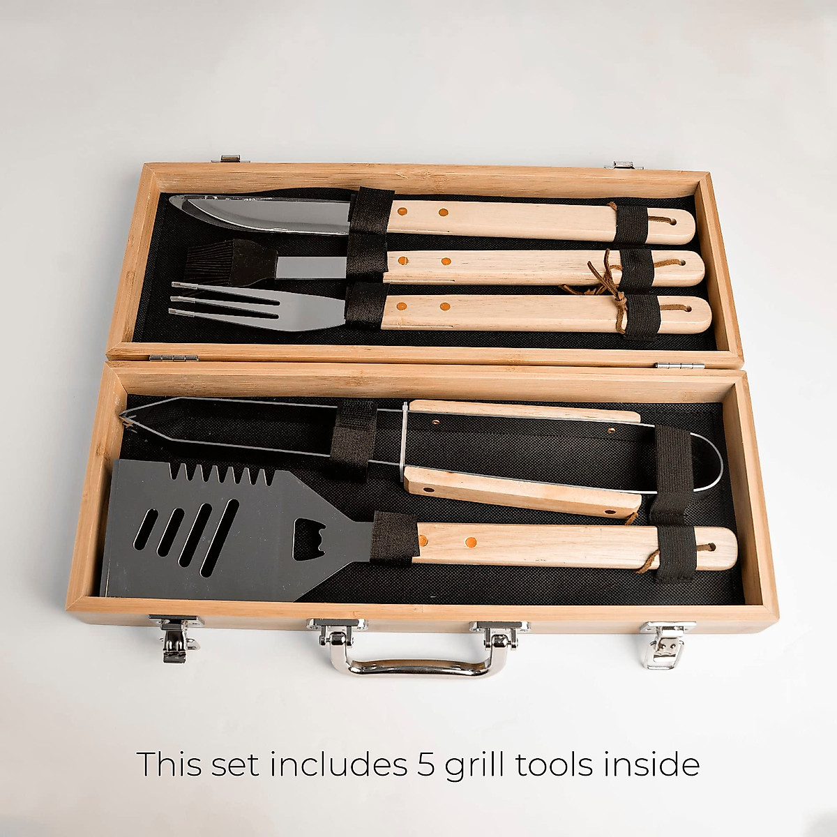 Personalized BBQ set box for men, custom engraved name outdoor cooking barbecue master grilling utensil accessories kit for dad & husband, father’s day gift (Customized)