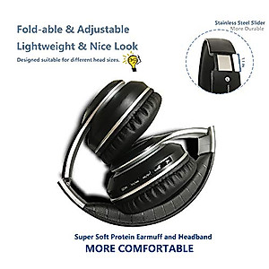 Bluetooth Headphones,Wireless/Wired Over Ear Headset,Hi-Fi Bass Stereo, Built-in Mic,LED Light Up,Foldable,Micro SD/TF, FM for Adult Teen Kid for Phone/Samsung/Pad/PC/Android/Laptop/TV(Black)