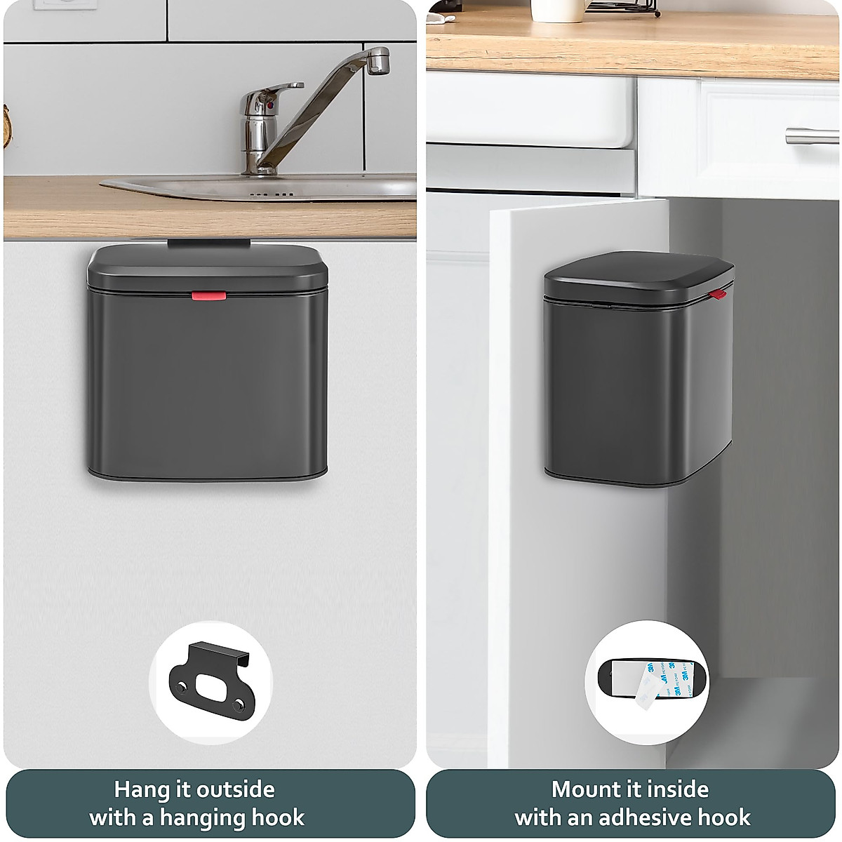 Nunsino Hanging Kitchen Compost Bin 4 Liter / 1.05 Gallon Includes 30 Compostable Bags, Trash Can with Removable Inner Bucket, Stainless Steel, Airtight Lid, Black (N01TC004BB)