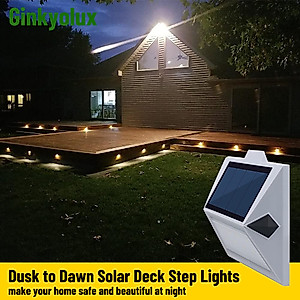 GinkyoLux Solar Deck Step Lights, 8 LEDs 3500K Warm White, Waterproof Dusk to Dawn Stair Garden Pathway Fence Railing Patio Landscape Lighting Ideal for Home Safety and Beauty, 2-Pack