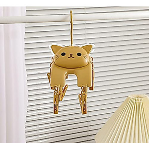 JHTPSLR Kawaii Stretching Cat Drying Rack for Socks Bras Panties Towel Underwear 10 Clips Clothes Hanger Cute Small Indoor Hanging Drying Rack for Kids Baby Nursery Room Decor (Yellow)