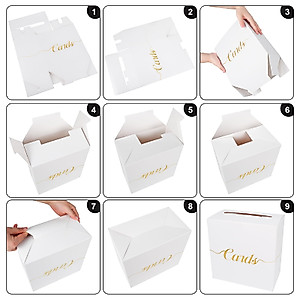Cayioa Card Box for Party in Gold Foil Embossed Design White Card Box Gift Cards Receiving Box for Birthday Wedding Graduation Card Box