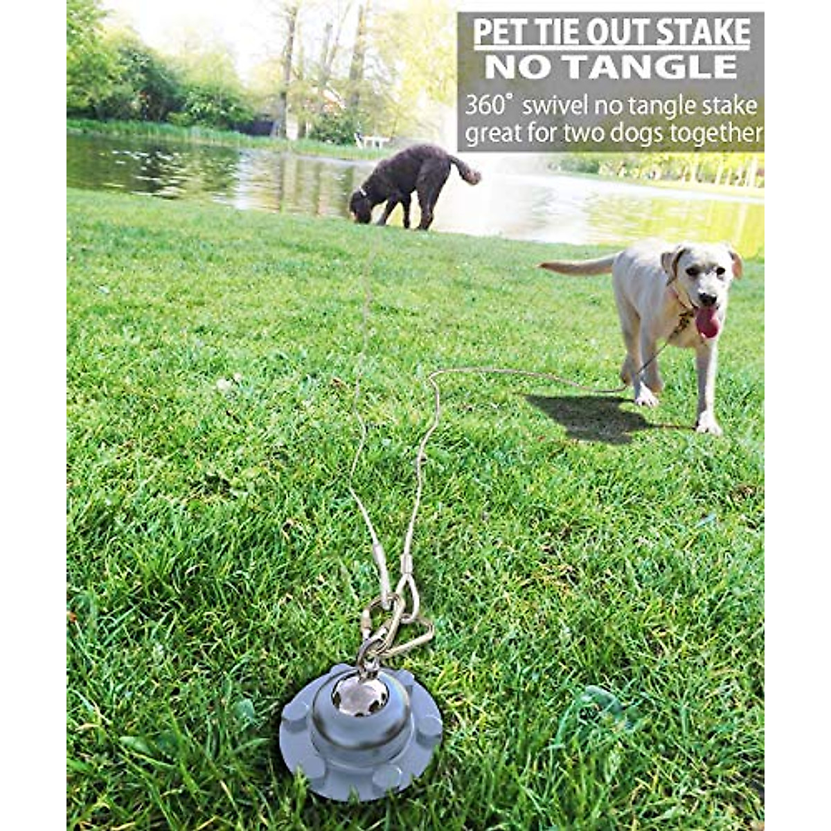 360° Swivel Dog Tie Out Stake Dog Anchor – Lifetime Replacement - Heavy Dog Yard Stake Rust Proof Cat Anchor Dog Tether Holds 1000Lbs of Pull Force for Yard Camping Outdoor (All sized animals, Silver)