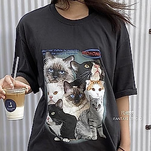 MEOKIM Women's Harajuku Fashion Couple Loose Street Style y2k T-Shirt Cartoon Print Short Sleeve T-Shirt Women's T-Shirt (Black,3XL,3X-Large,Regular,Regular)