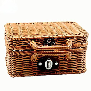 AMAOIS The New Rattan Box has Built-in Iron Frame, Lacquered Storage Box, Woven Storage Basket, Photography Props Gift Box New Rattan Box 30cm+Lining Brown